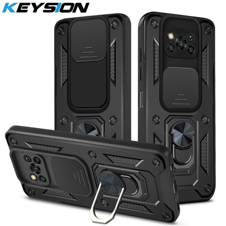 KEYSION Shockproof Armor Case for Xiaomi POCO X3 NFC Ring Stand Push ...