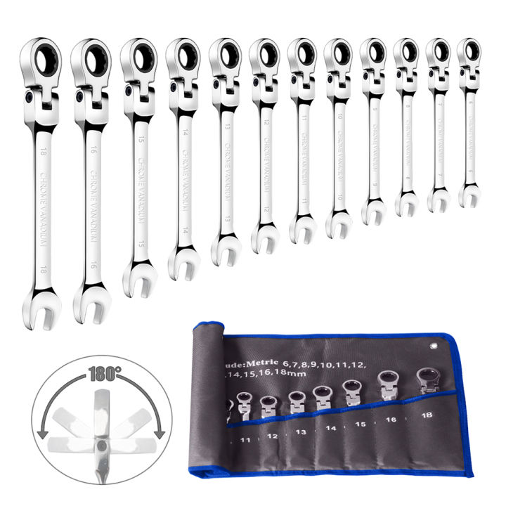 Ratcheting Combination Set,12 Point Box and Open End Wrench Set spanner Fit for Garage,Home DIY ...