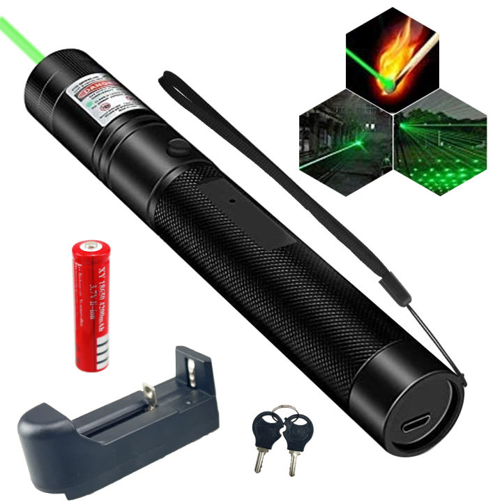 Powerful Green Laser Pointer Pen Beam Light 5mW Lazer Power 532nm+18650 ...