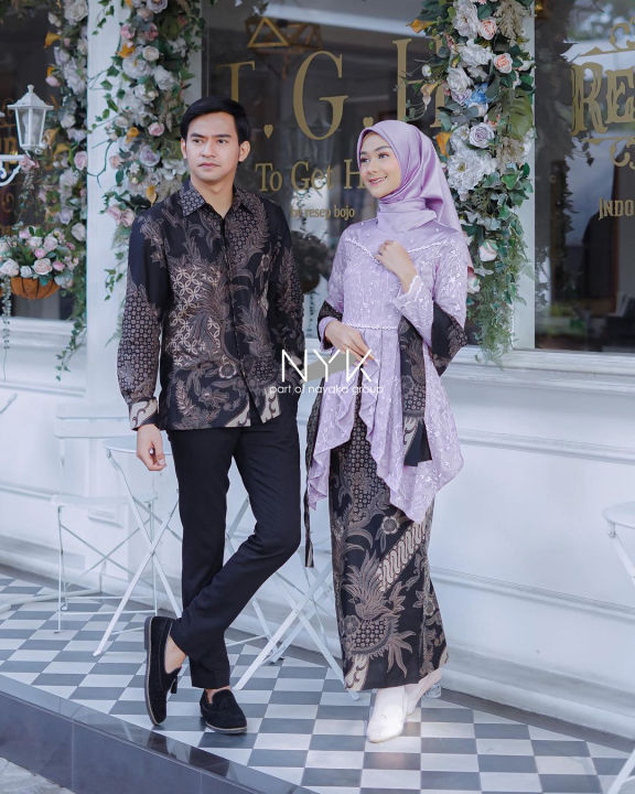 Kebaya Batik Couple Fara Tille Mutiara Mix Payet - Baju Couple Blouse ...