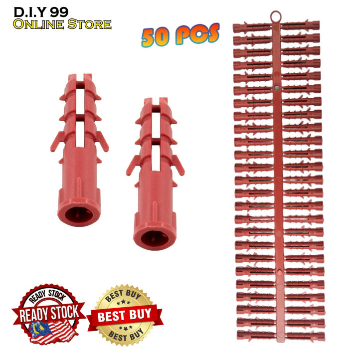 50pcs Plastic Wall Plug Anchor Expansion Bolt Pipe Column Concrete ...