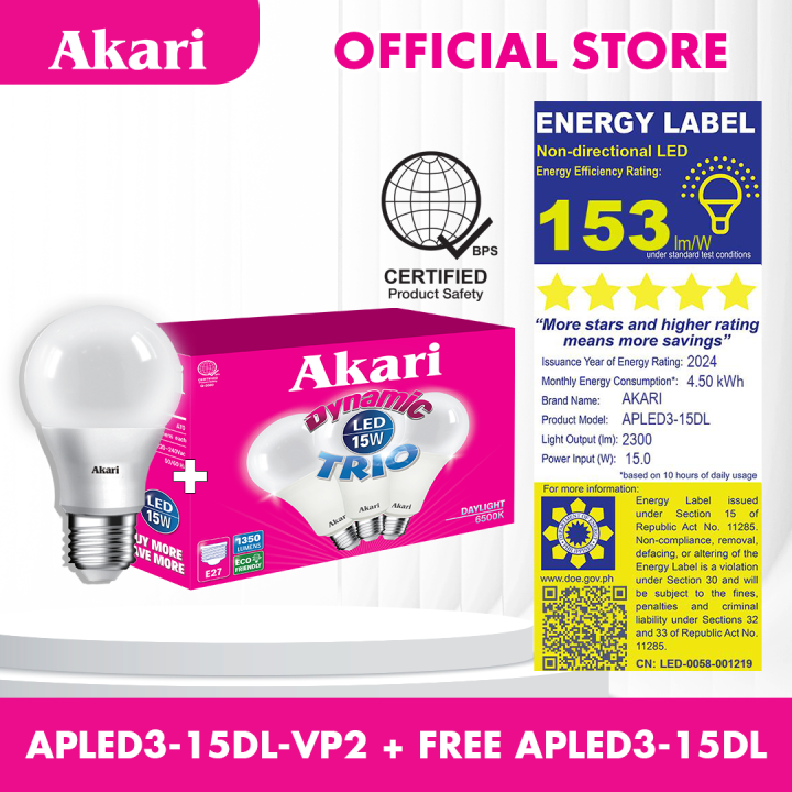 Akari 15 Watts LED Bulb Value Pack - Daylight (APLED3-15DL-VP2) TRIO ...