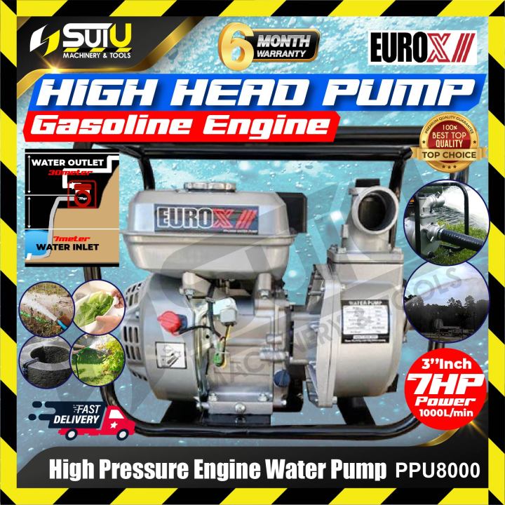 EUROX PPU8000 7HP 3.6L 3" 4-Stroke Gasoline Engine High Pressure Water Pump 3600rpm | Lazada