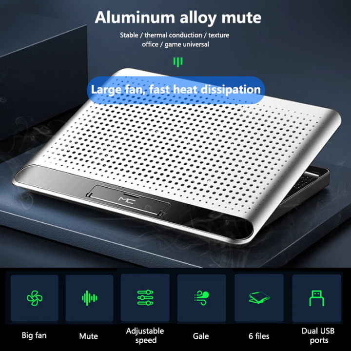 Aluminum Alloy Low Noise Laptop Cooler Cooling Pad for 12-17" Laptop 2 ...