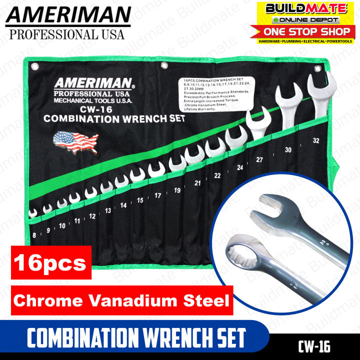 BUILDMATE Matte Finish Combination Wrench 16PCS/SET 8-32mm Chrome ...