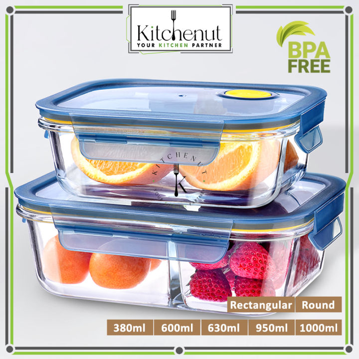 [1PC] Kitchenut Airtight High Heat Resistant Glass Container Food ...