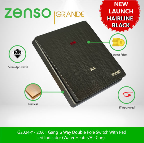 Zenso - Grande Series 20A 1 Gang 2 Way Double Pole Switch With Red LED ...