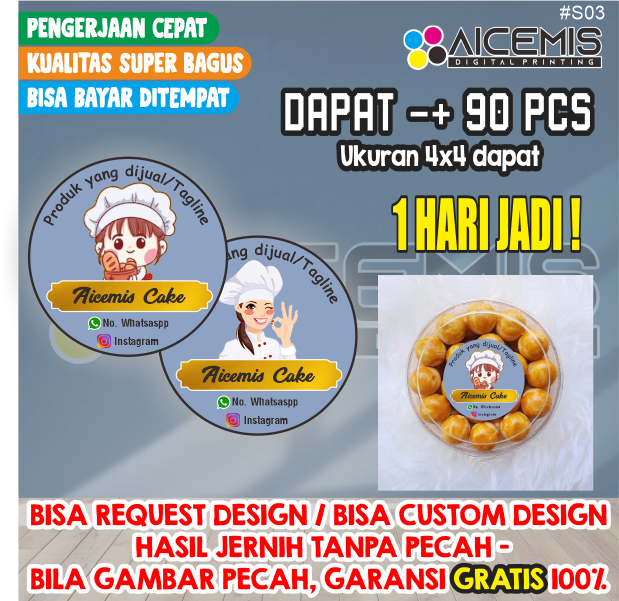 1 HARI JADI!! Sticker Kue Kering Original / Sticker Gelas Boba ...