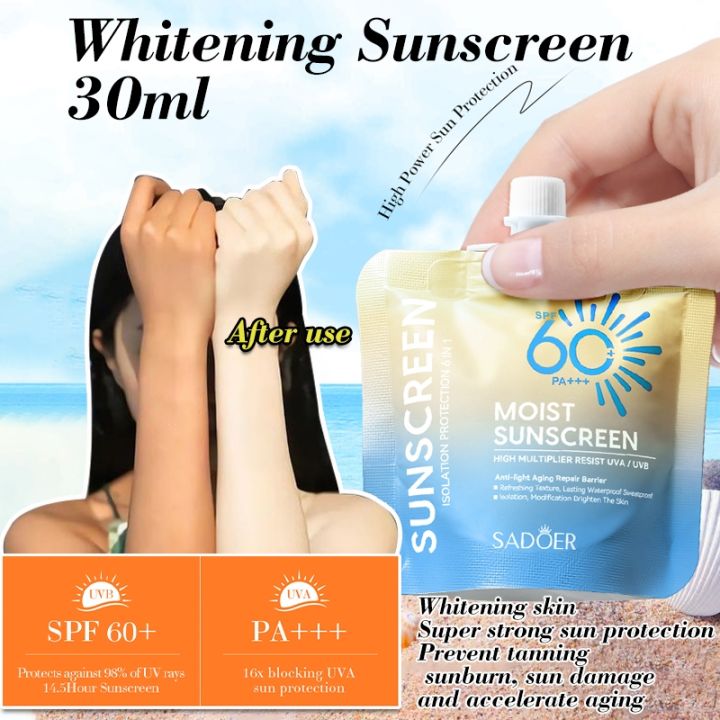 Sunblock Spf 50 Face And Body SPF60+ PA+++ Whitening Sunscreen Ultra Protection & waterproof 30g ...