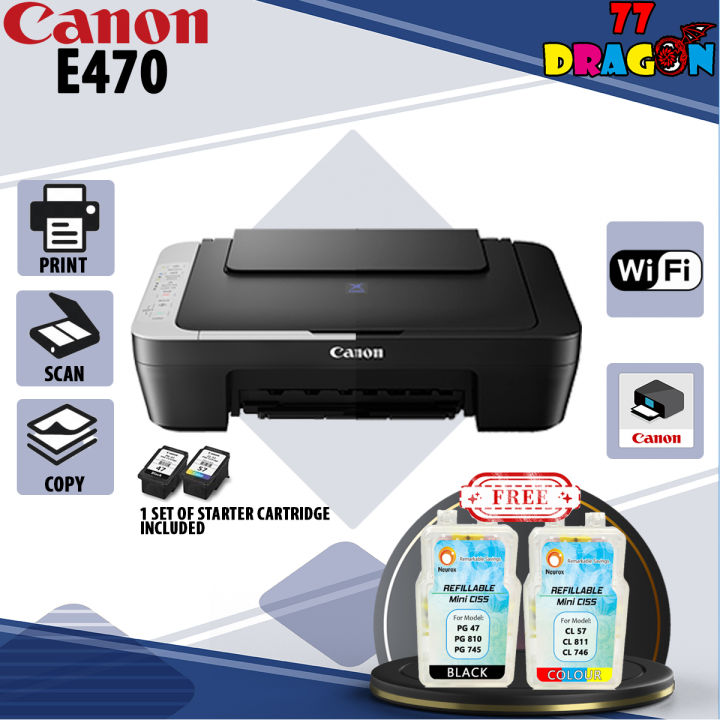 Canon Pixma E470 Color Inkjet Wireless Multifunction (PRINT, SCAN, COPY ...