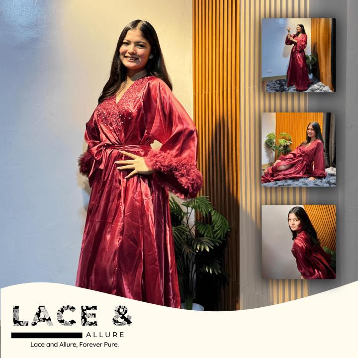 Bridal Robe Silk Fabric Floor Length with Raffles | Lazada PH