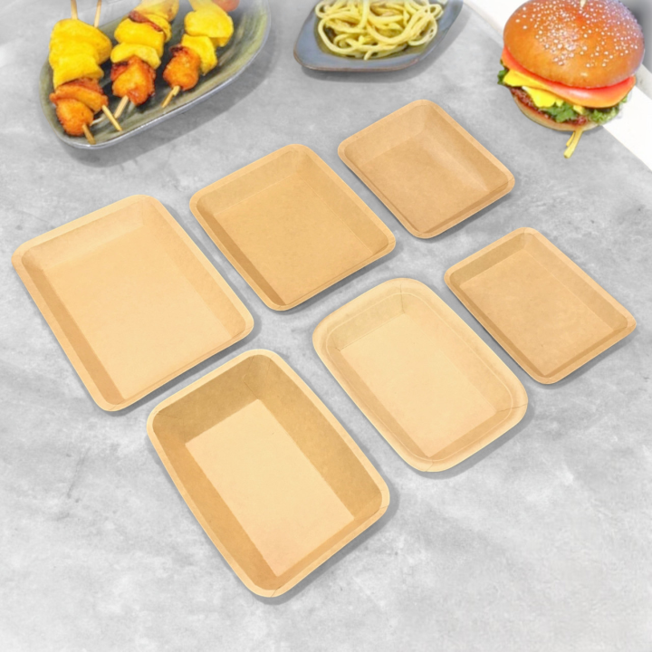 20PCS Kraft Rectangle Paper Plate Disposable BBQ Food Snack Skewers ...