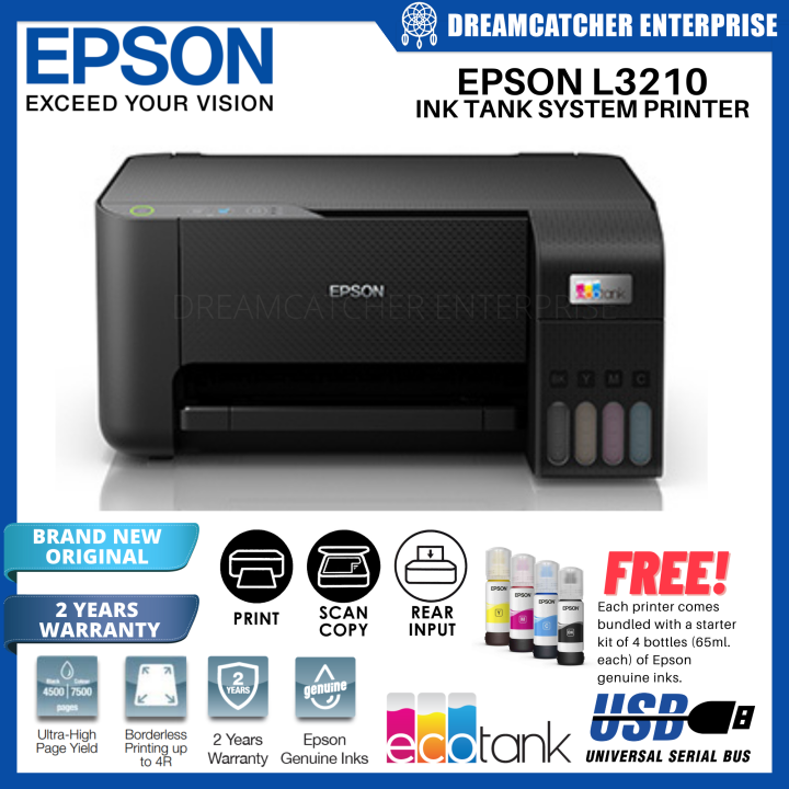 Epson L3210 EcoTank InkJet Ink Tank System Printer 3 in 1 Scan Copy ...