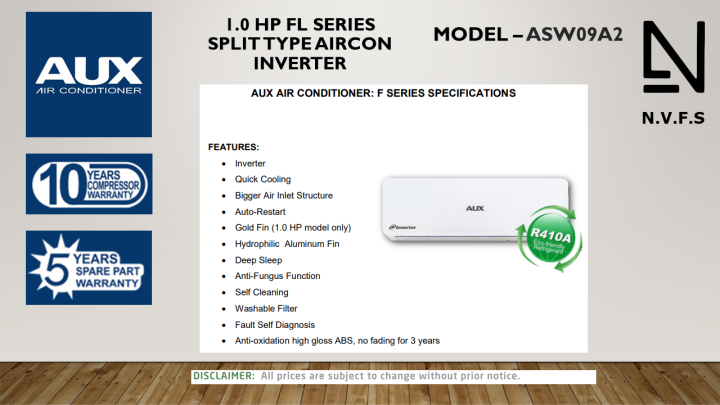 AUX Split Type Inverter Wall Type FL Series with 1.0 HP / 1.5 HP / 2.0 ...