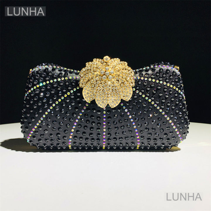 Women's Box Clutch Evening Bag Luxury Rhinestone Flower Party Handbag ...