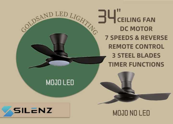 SILENZ MOJO LED 34" DC MOTOR REMOTE CEILING FAN 18W WITH 3 COLOUR LED ...