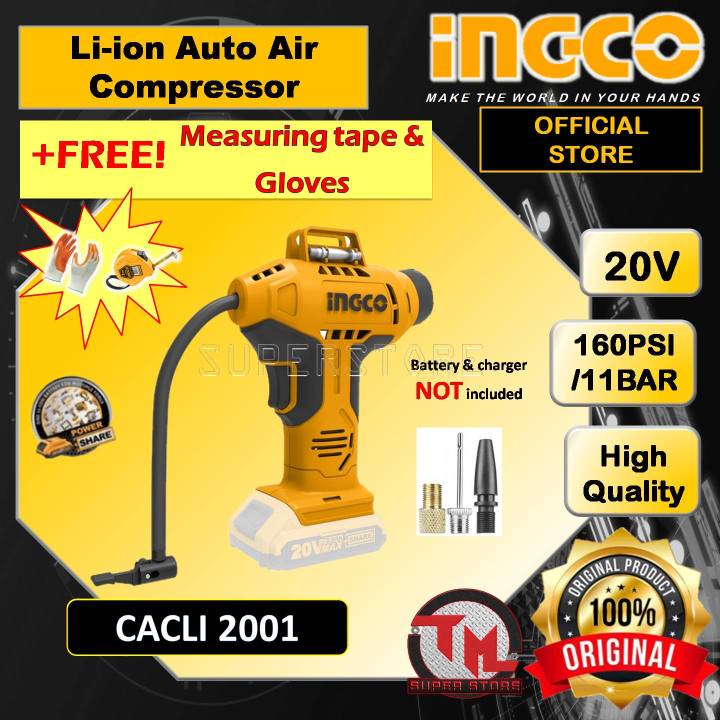 INGCO Cordless Air Compressor (Li-ion Auto Air Compressor CACLI 2001 ...