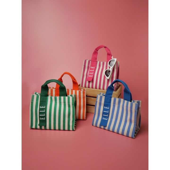 ELLE กระเป๋าผ้า CANVAS กระเป๋า ทอลายริ้ว สีพาสเทล รุ่น H8H010 | Lazada ...
