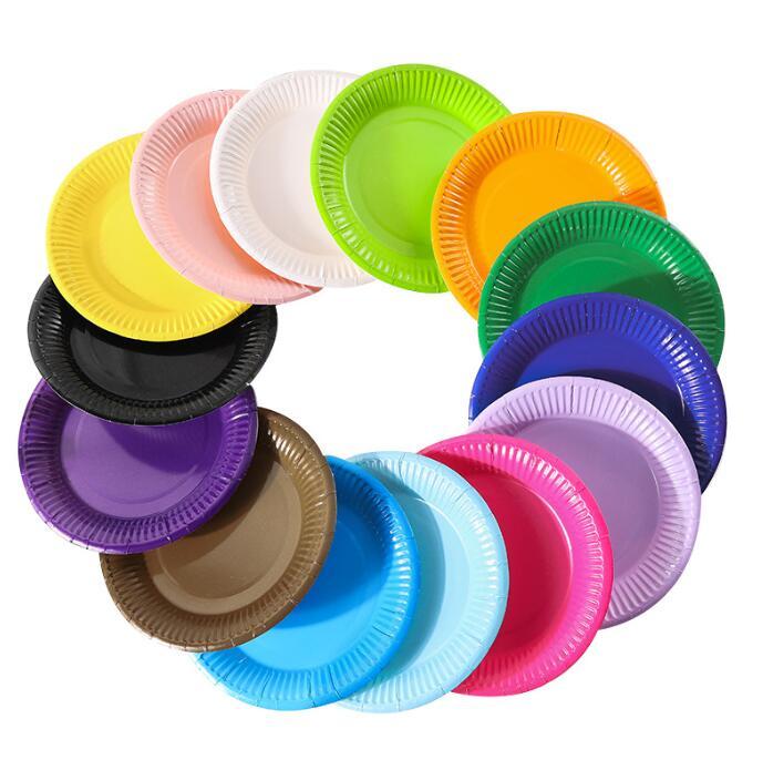 20 pcs 7inch Colorful Dessert Plate Solid color paper Plates Party ...