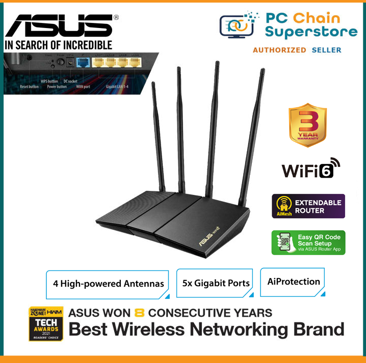 ASUS RT-AX1800HP AX1800 Dual Band WiFi 6 Router supporting MU-MIMO and ...