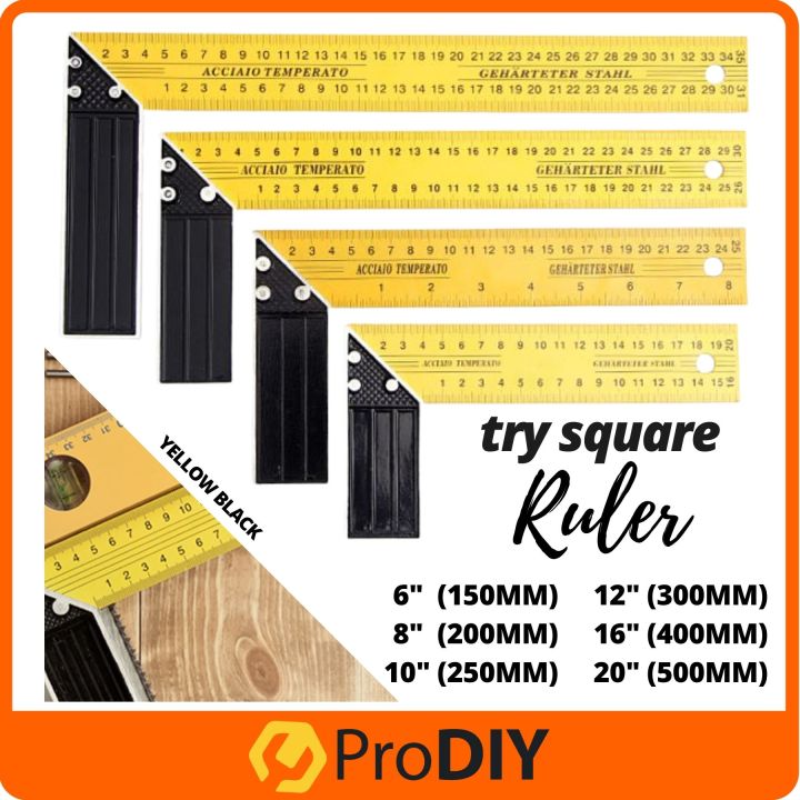 150 / 200 / 250 / 300 / 400 / 500mm Profield Try Square Scale Ruler ...