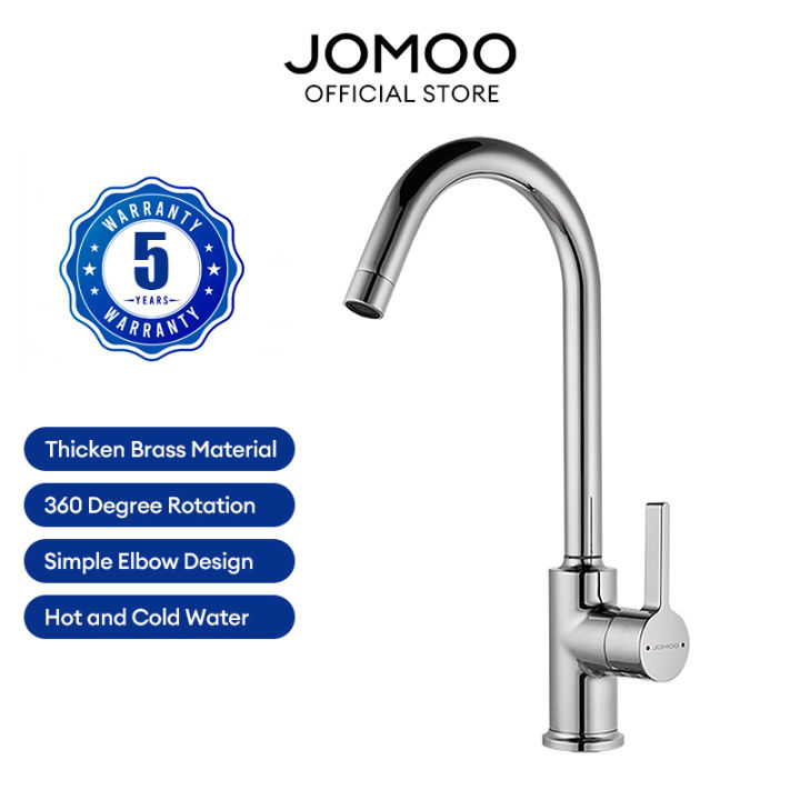 JOMOO Hot and Cold Kitchen Faucets 33080 Thicken Brass 360° Swivel Elbow Design Kitchen Sink ...