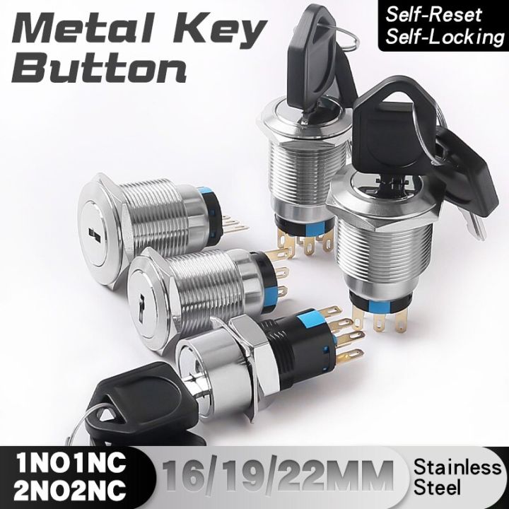 16MM 19MM 22MM Metal Rotary Key Button With Key Stainless Steel Self ...