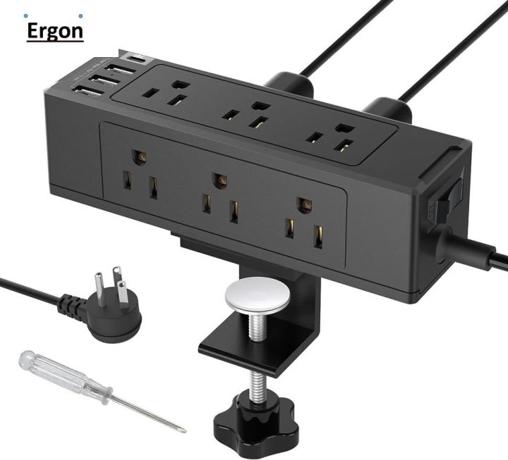 Desk Clamp Power Strip with USB C, Desk Surge Protector Power Strip ...