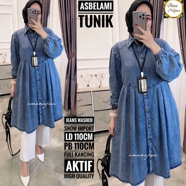 Tunik Jeans Wanita Modern Jeans Washed Premium Baju Tunik Wanita Jumbo ...