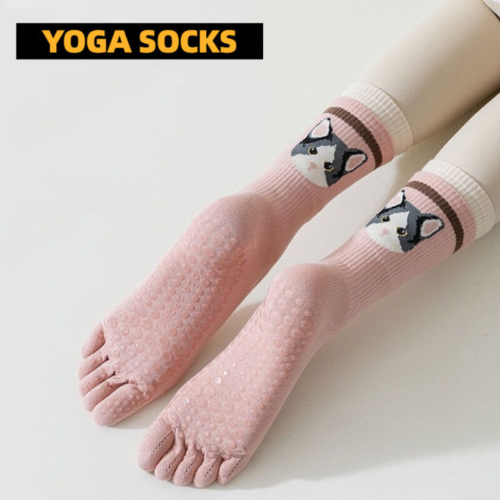 CEEKEY ถุงเท้าโยคะสำหรับผู้หญิงแบบท่อกลางผ้าฝ้ายโฟร์ซีซั่นส์แบบมืออาชีพ ...