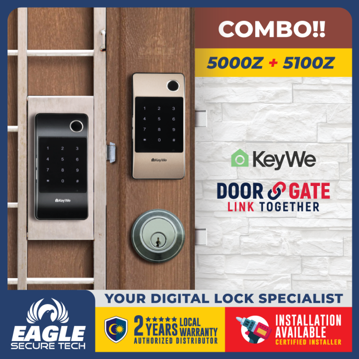 COMBO KEYWE Smart Lock 5000Z + KEYWE 5100Z | Fingerprint Lock | Unlock 2 Door With One Touch ...