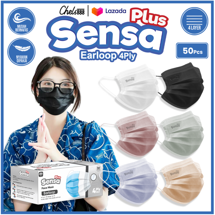 Masker Sensa Plus Earloop 4ply isi 50pcs | Lazada Indonesia
