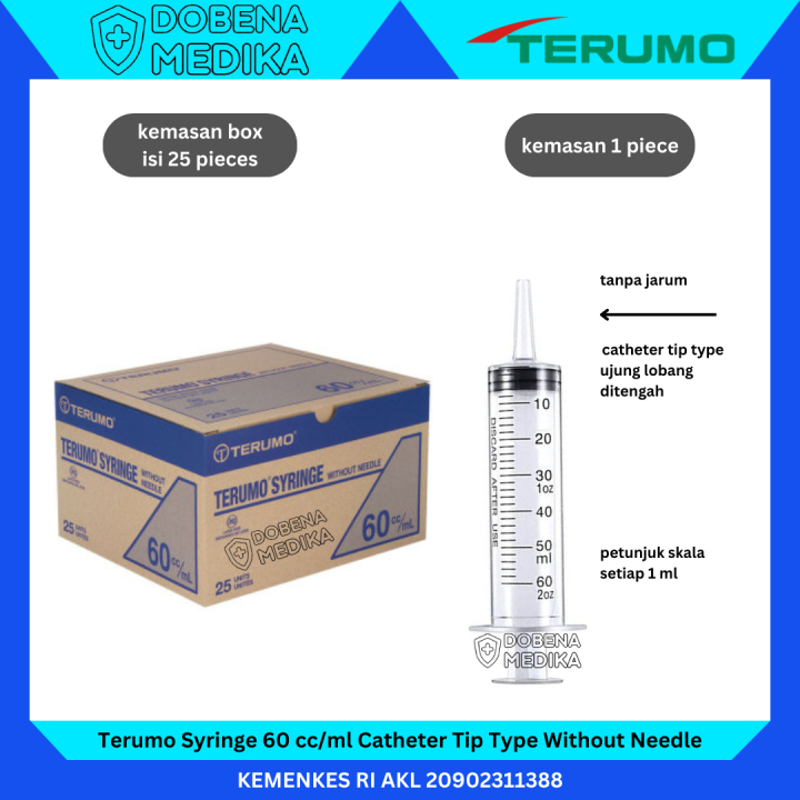 Syringe Disposable 60 ml Without Needle Catheter Tip Ujung Tengah TERUMO Box | Lazada Indonesia
