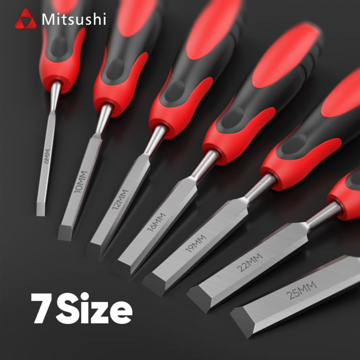 Mitsushi 4 pcs Wood Chisel Carving Tools Set with Ergonomic Rubber ...