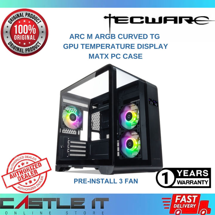Tecware ARC M ARGB CURVED TG Black CPU GPU Temperature Display MATX PC ...
