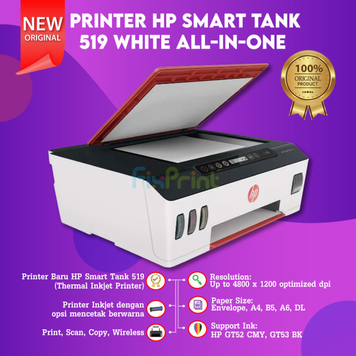 Printer Wireless HP Smart Tank 519 Print Scan Copy WiFi Tinta GT53 GT2 ...