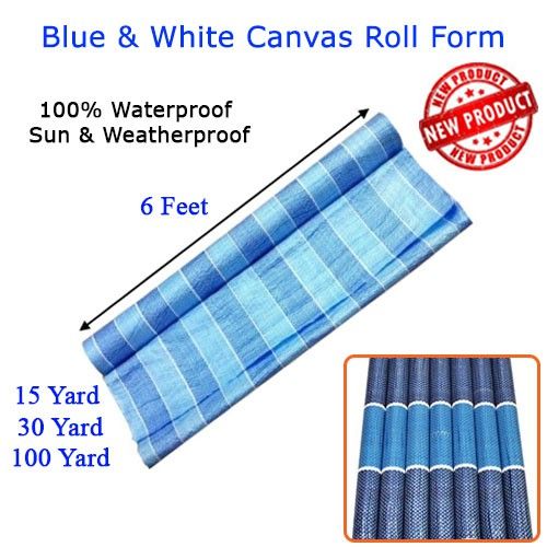 6' FT high Blue & White Canvas Roll 100 yard PE Tarpaulin Canopy Canvas ...