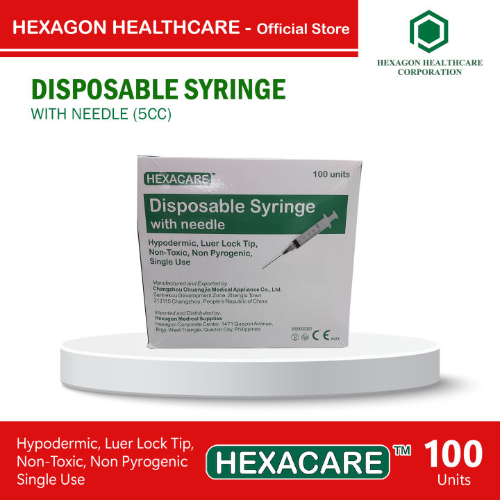 SYR012L - Disposable Syringe w/ Needle 5ml (HEXACARE) , Box of 100's ...