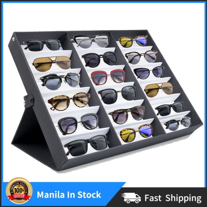NEW 18 Grid Sunglasses Organizer Storage Box Glasses Display Case Stand ...