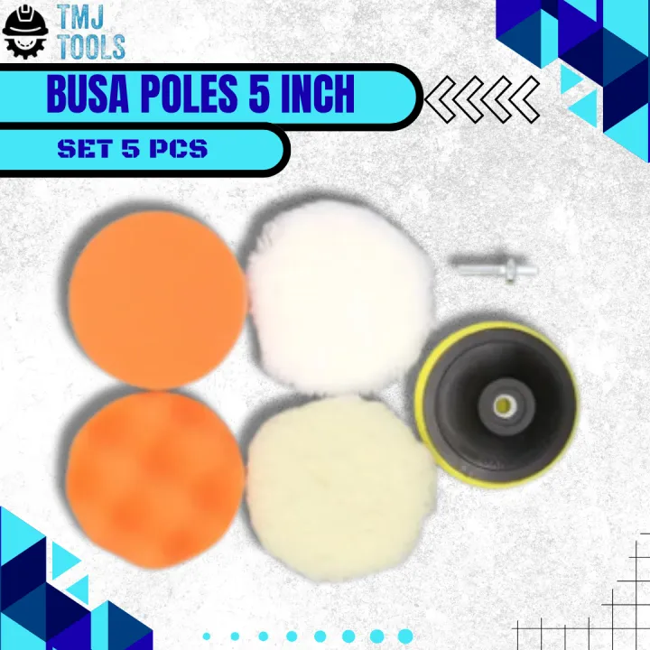 Busa Poles Mobil SET 5 Pcs 5 Inch Spon Mesin Wooll Foam Pad Velcro ...