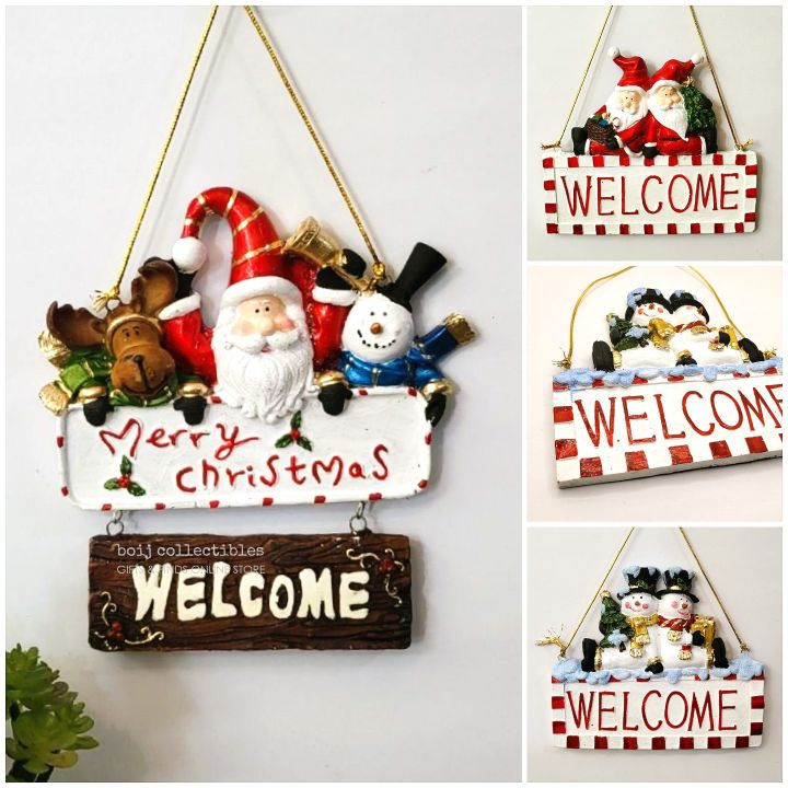 WELCOME Door Hang Signage with Santa/Snowman 3 Designs Resin Christmas ...