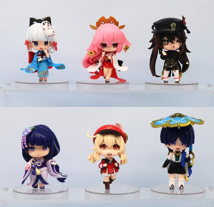 Genshin Impact clear stand pvc figure set of 6 Klee , Hutao , Raiden ...