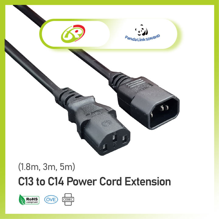 3 PIN C13 to C14 Power Cord Extension Cable (1.8m, 3m, 5m) | Lazada