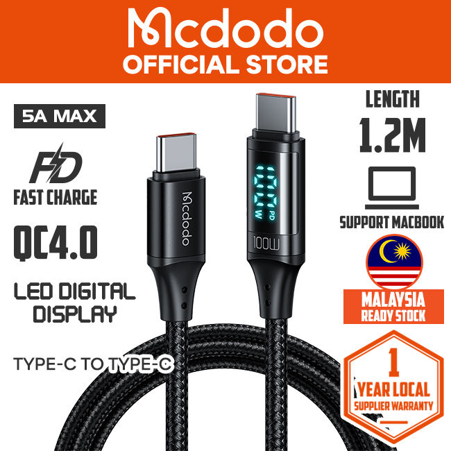 Mcdodo Digital HD 100W PD Type-C To Type-C Data Cable 1.2M CA110 | Lazada
