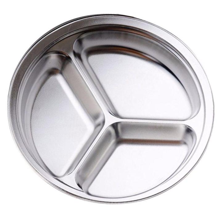 Stainless Steel 3 Sections Round Divided Dish Snack Dinner Plate ...