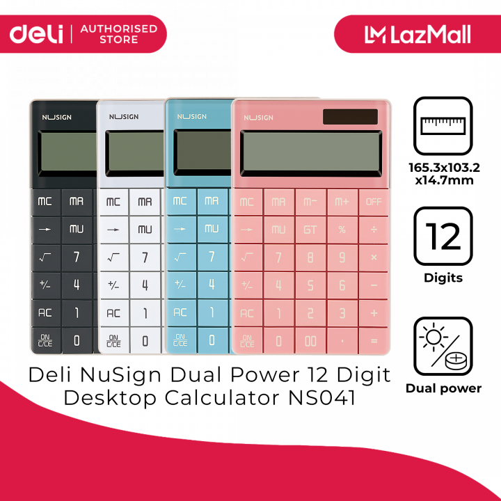 Deli NS041 NuSign Dual Power 12 Digit Desktop Calculator [79NS041 ...