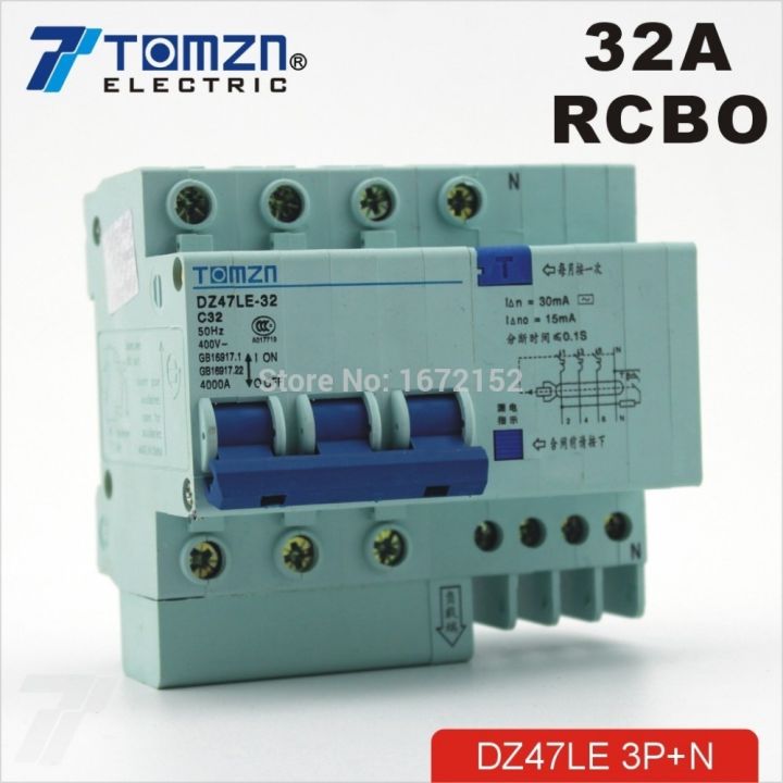 DZ47LE 3P N 32A 400V 50HZ/60HZ Residual current Circuit breaker with over current and Leakage ...