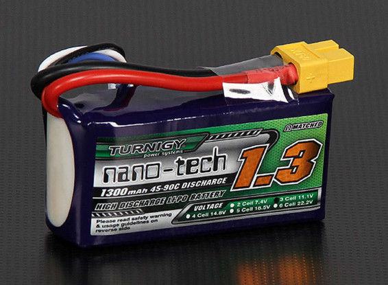 Turnigy nano-tech 1300mah 3S 11.1V 45~90C Lipo Pack XT60 connector ...
