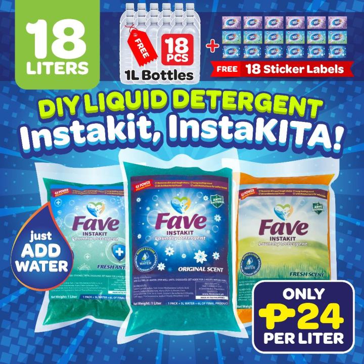 FAVE Instakit DIY LAUNDRY DETERGENT 18L Yield + Free Bottles & Stickers ...