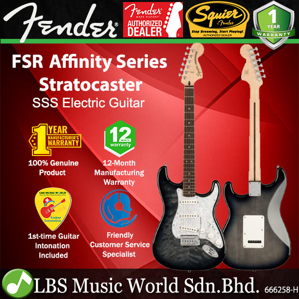Fender Squier FSR Affinity Stratocaster QMT Electric Guitar with Tremolo and Laurel Fretboard ...